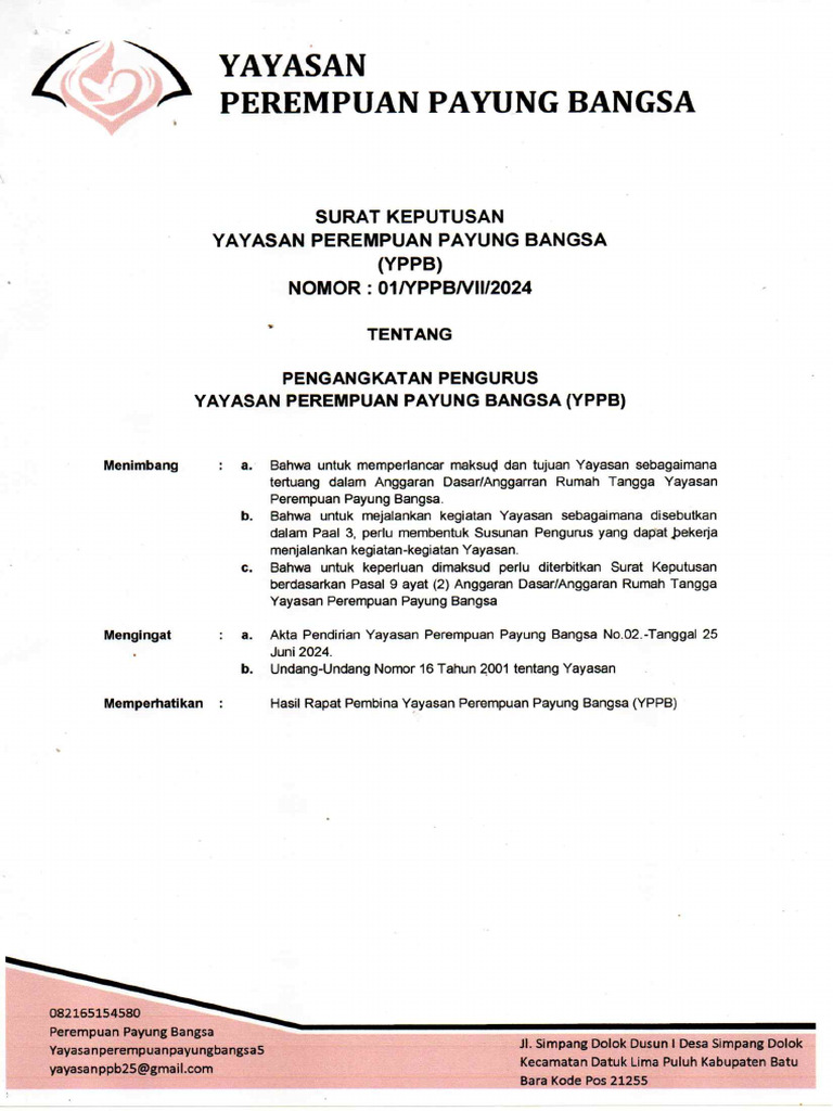Surat Keputusan Yppb | PDF