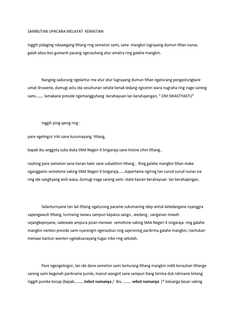 Sambutan Upacara Melayat Kematian | PDF | Seni & Disiplin Bahasa ...