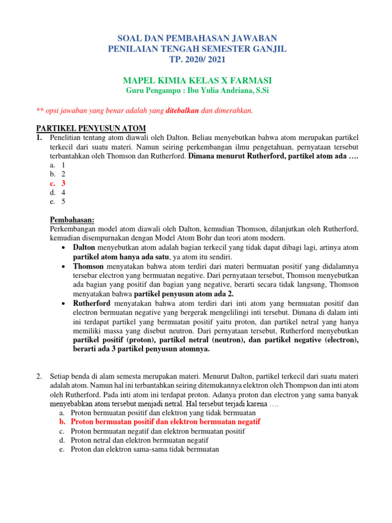 Soal Dan Pembahasan PTS Kimia | PDF