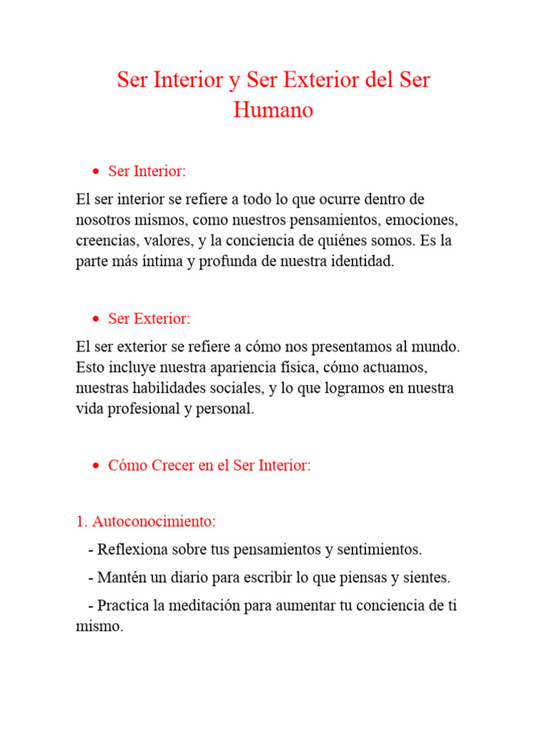 Ser Interior y Ser Exterior Del Ser Humano Filo - 112019 | PDF | Las ...