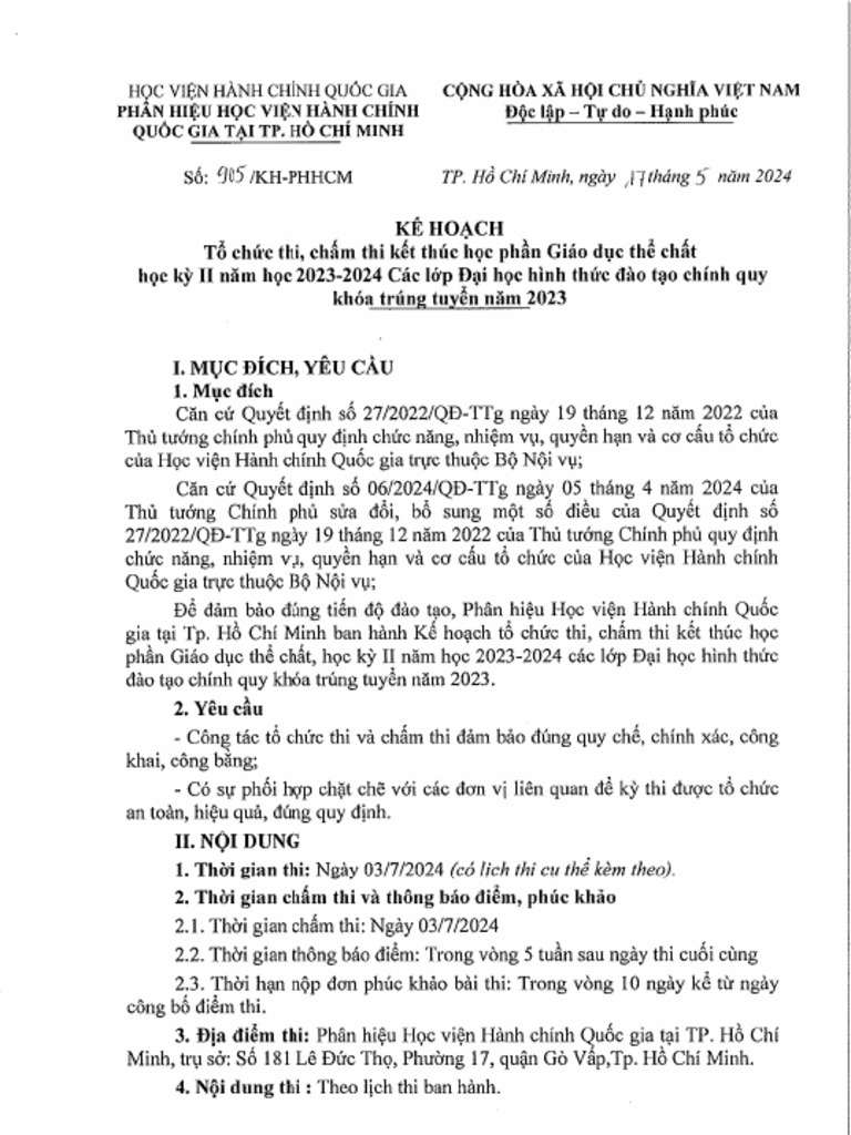 905.KH T CH C Thi GDTC Khóa 2023 | PDF