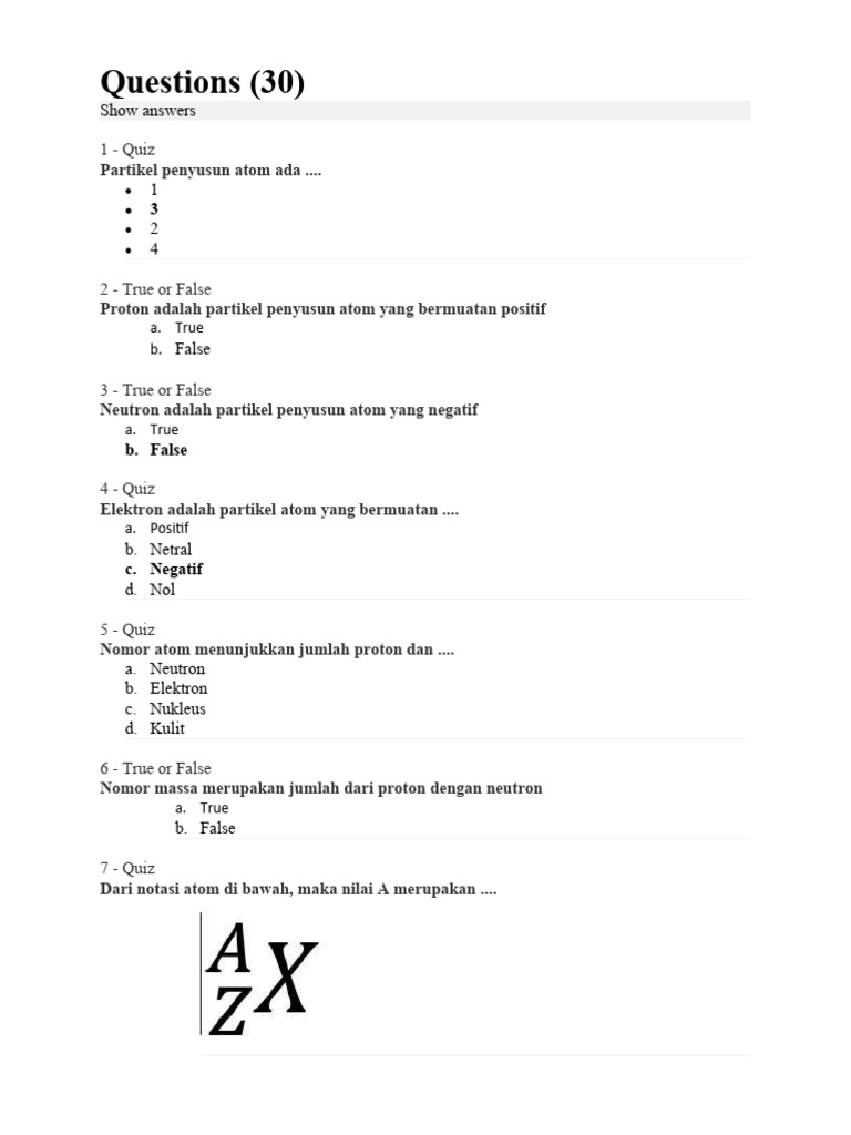 Soal Dan Pembahasan Struktur Atom Dan Sistem Periodik Unsur | PDF