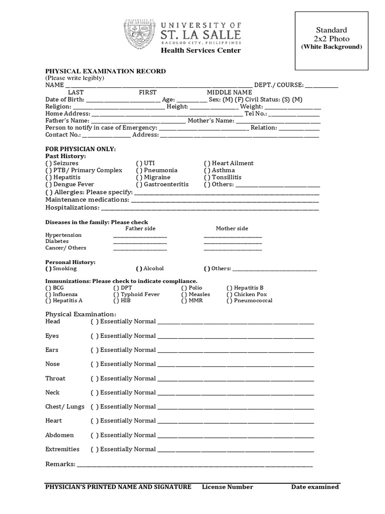 Physical Examination Form | PDF | Pneumonia | Public Health