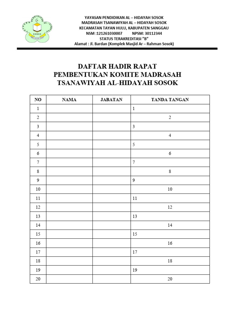 Daftar Hadir Rapat Guru | PDF