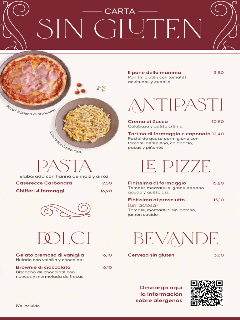 Carta Sin Gluten 2024 La Tagliatella | Descargar gratis PDF | Cocina ...