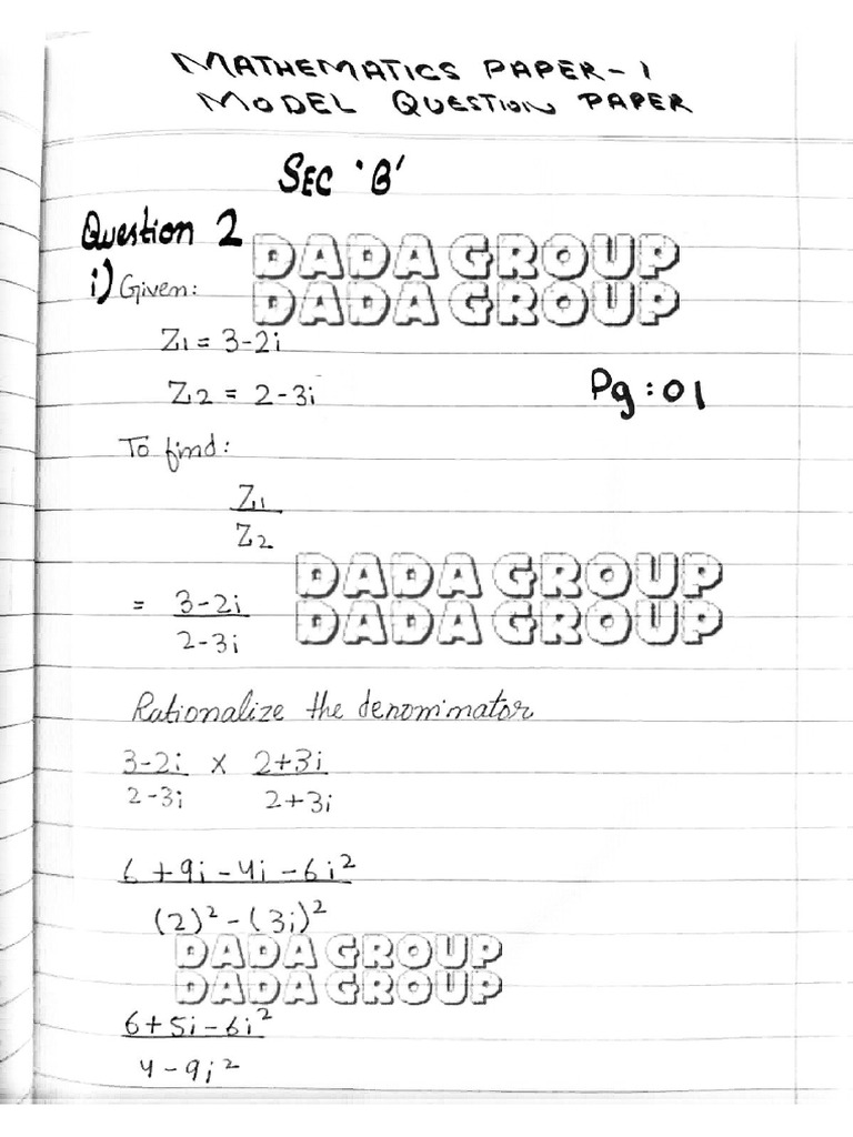1st Year Mathematics Solve Model Paper 2024 By. Dada | PDF
