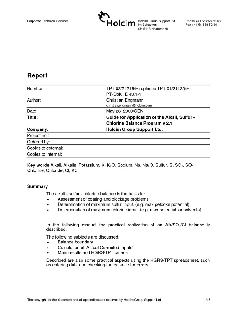 Manual Alk-SO3-Cl Balance 21-12-2001 | PDF | Chemistry | Materials
