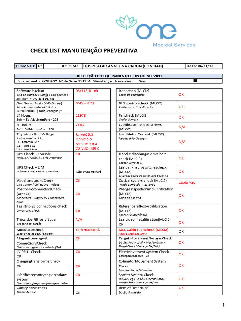 Check List Manutenção Preventiva Hospitalar | PDF | Física | Ciências ...