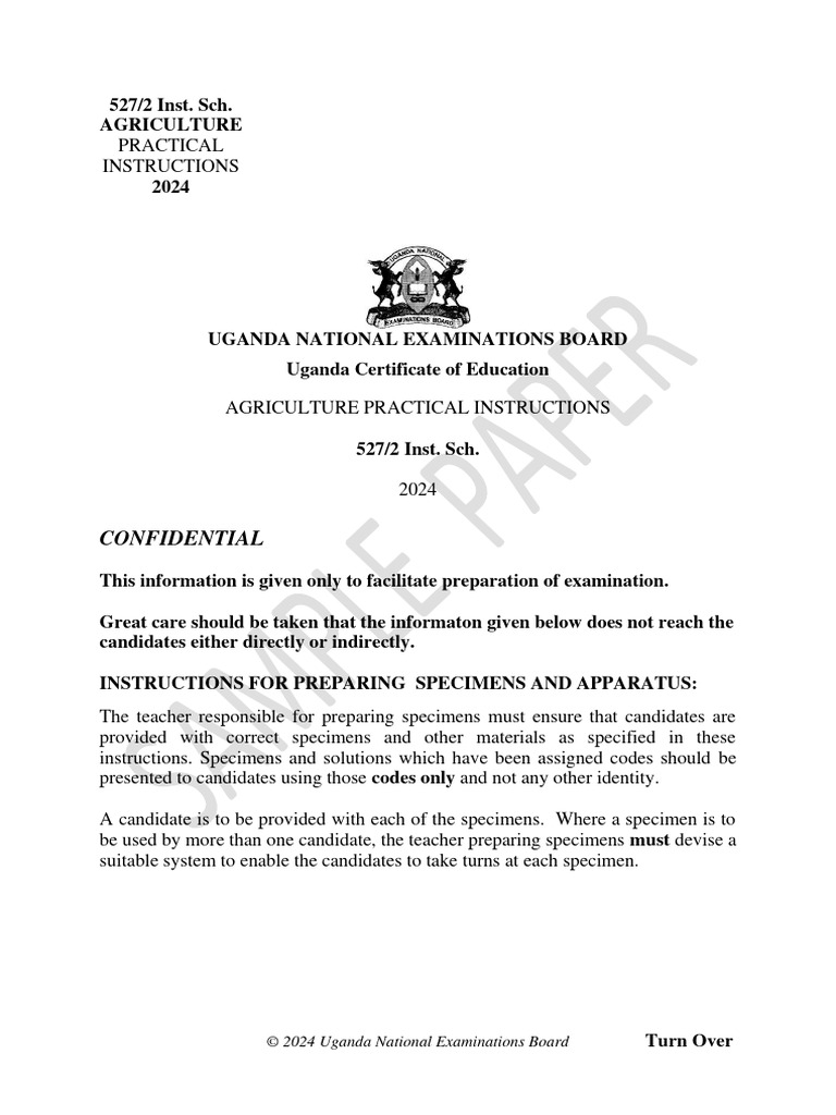 5272 Inst. Sch. Agriculture Practical Instructions UNEB Sample Paper ...