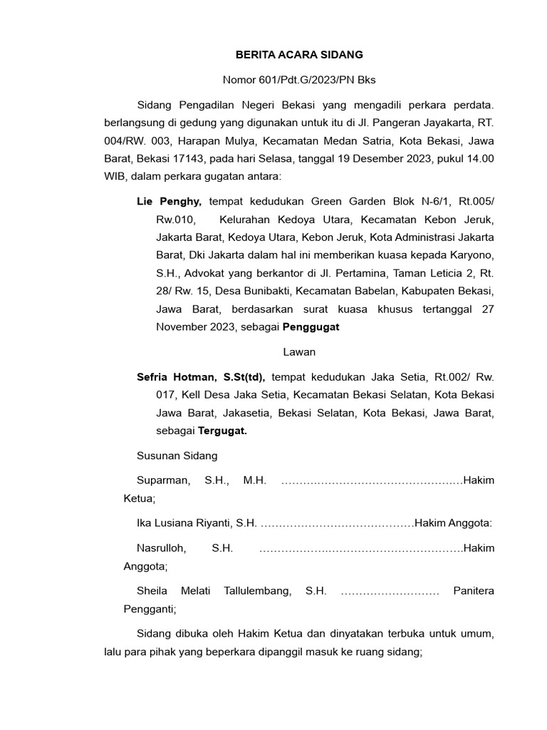 Proses Sidang Perdata Bekasi | PDF