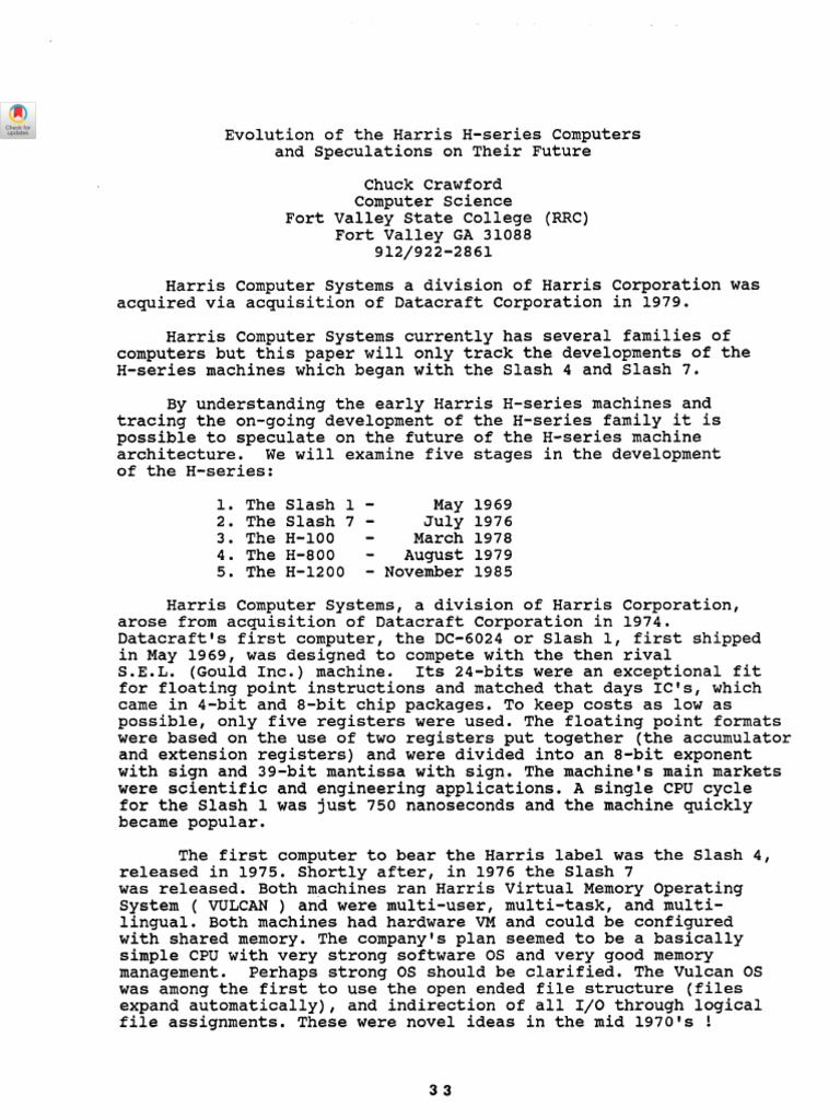 Evolution of The Harris H-Series Computers | PDF | Central Processing ...