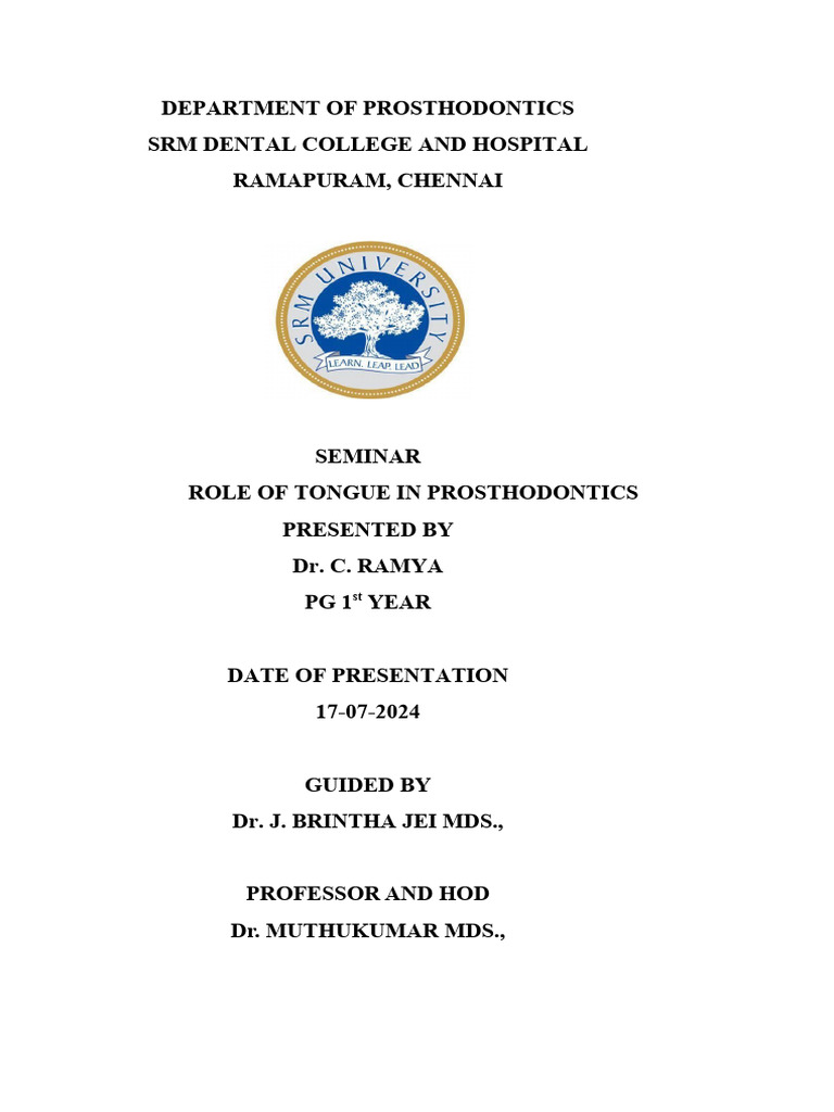 Role of Tongue in Protho | PDF | Tongue | Anatomy
