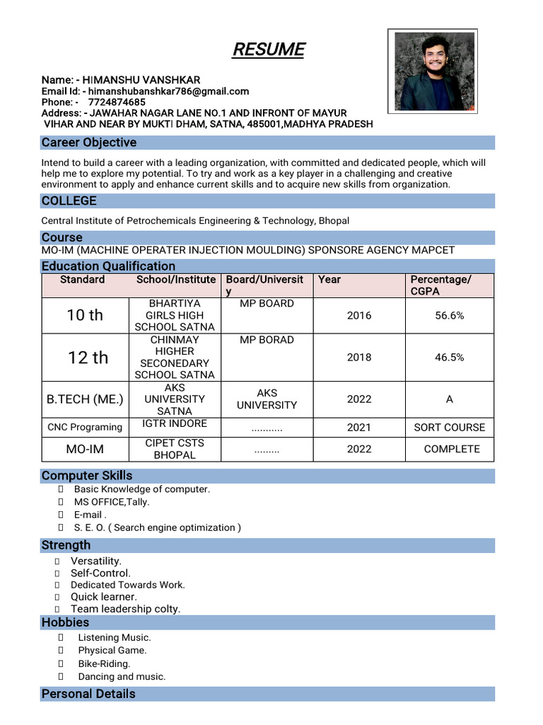 Himanshu Vanshkar Resume 2023 | PDF