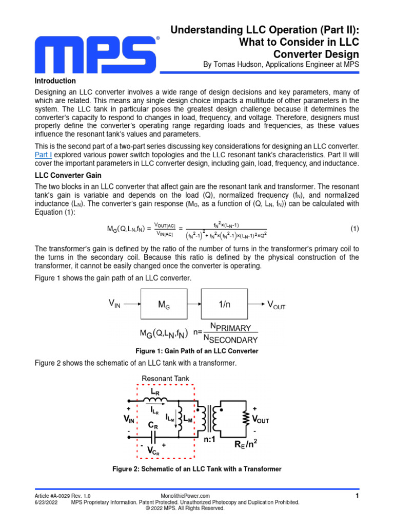 2022 Understanding LLC Operation Part 2 LLC Converter Design - r1.0 | PDF | Transformer | Resonance