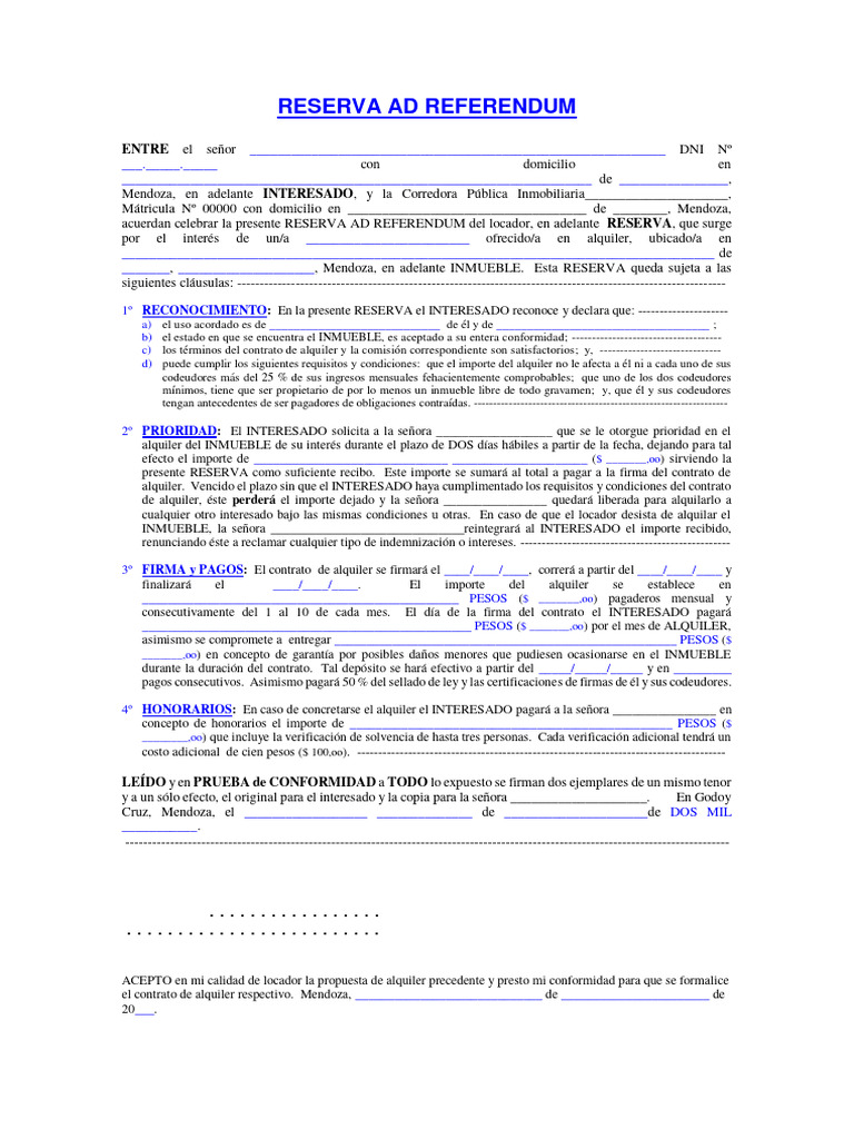 Reserva Ad Referendum de Alquiler en Mendoza | PDF | Derecho