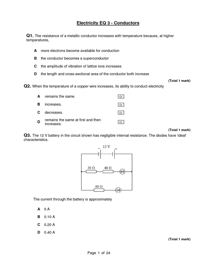 electricity question s | PDF | Electrical Resistance And Conductance ...