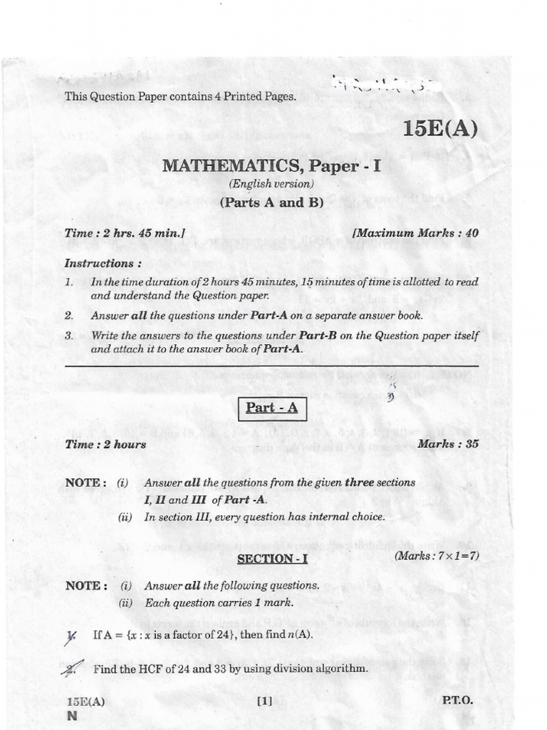 Ts 10th Class Maths Paper I em 2019 QP | PDF