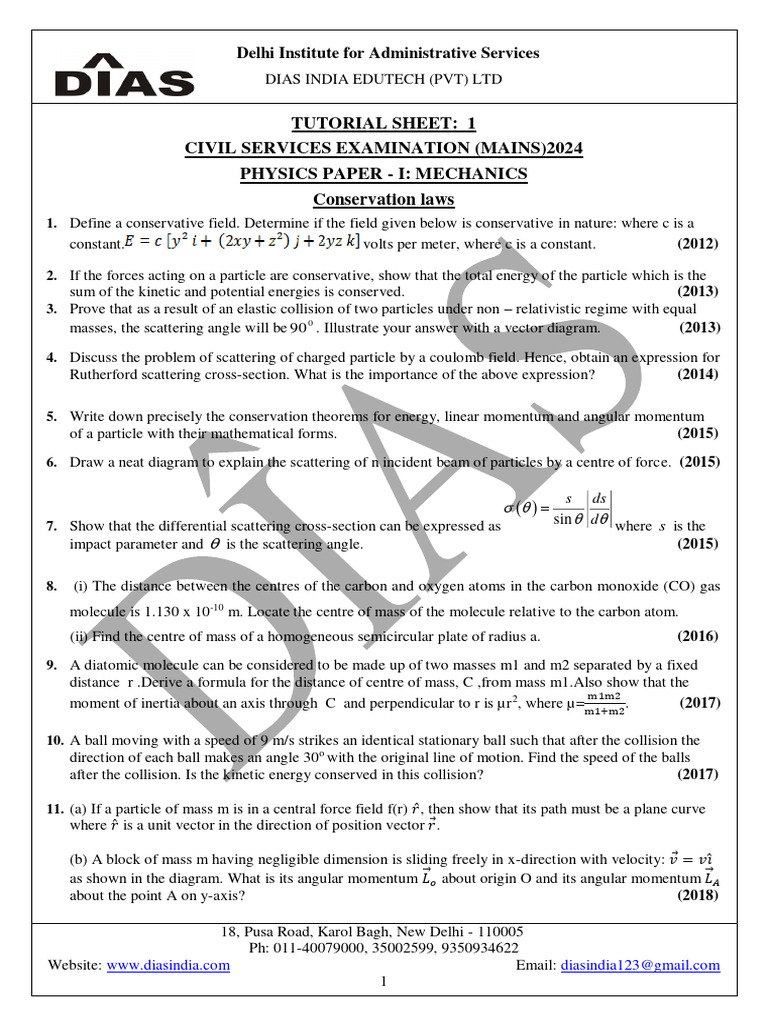 Physics Tutorial Paper I | PDF | Diffraction | Rotation Around A Fixed Axis