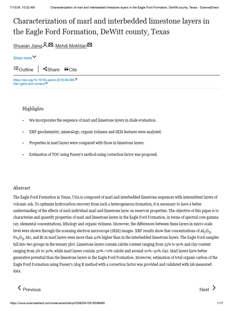 Characterization of marl and interbedded limestone layers in the Eagle ...