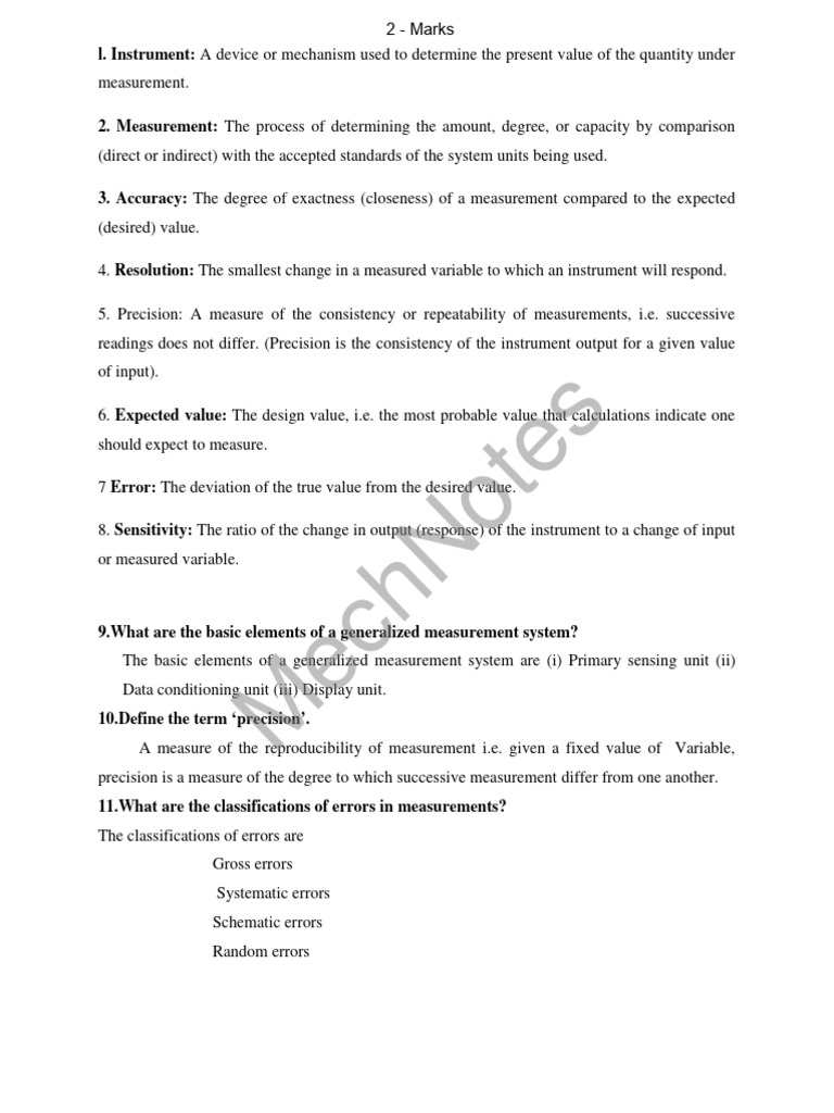 2 Marks in MM | PDF | Accuracy And Precision | Observational Error 2 Marks in MM | PDF | Accuracy And Precision | Observational Error