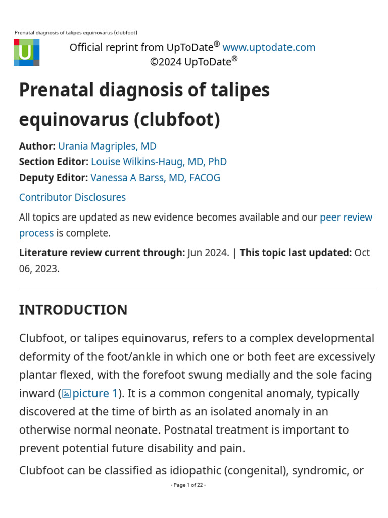 Prenatal Diagnosis of Talipes Equinovarus (Clubfoot) | PDF | Prenatal ...