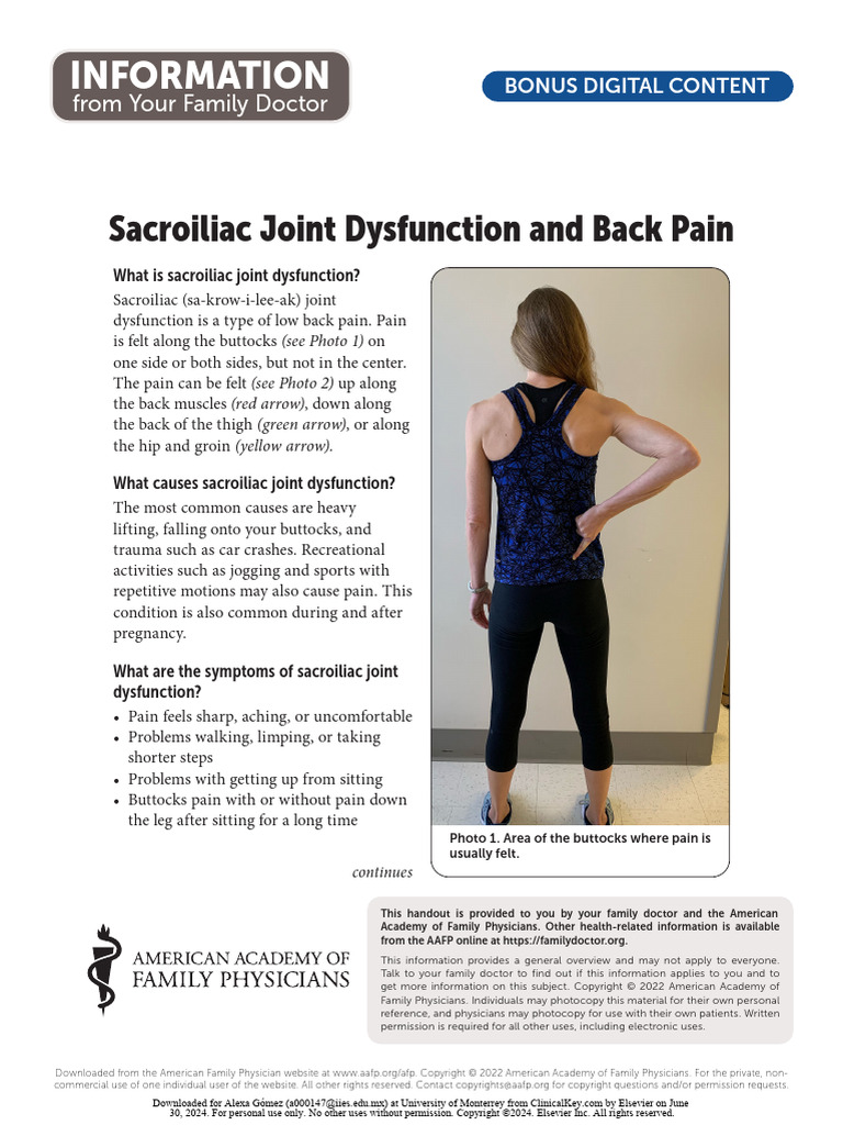 Sacroiliac Joint Dysfunction and Back Pain | PDF | Foot | Back Pain