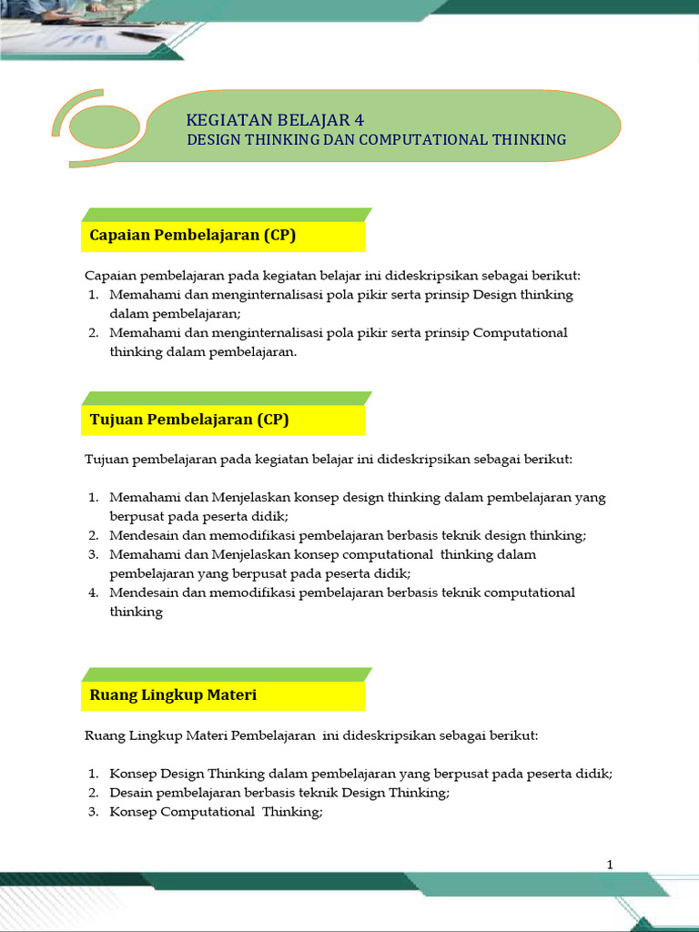 Desain Pembelajaran: Design dan Computational Thinking | PDF | Karier & Perkembangan ...