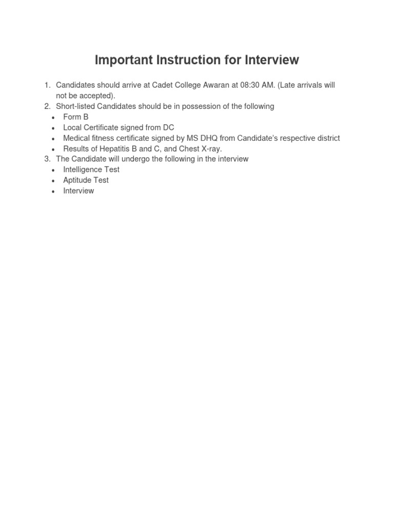 Cadet College Awaran Interview Guide | PDF