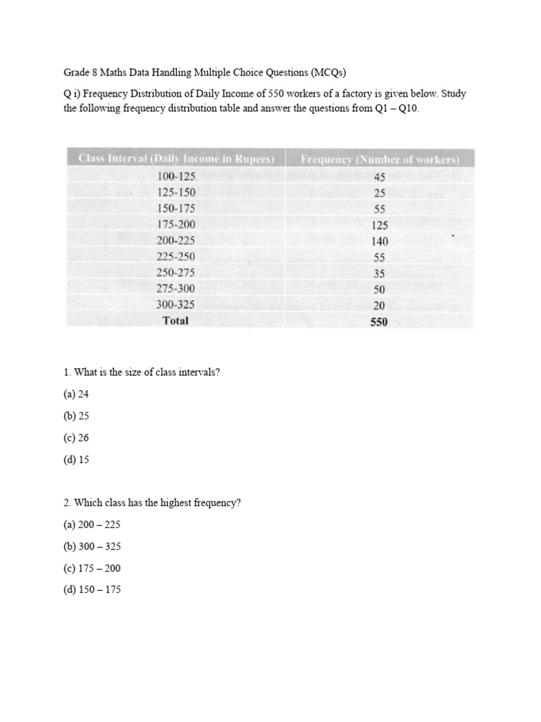 Data Handling Worksheet Class 8 | PDF | Odds | Pie Chart