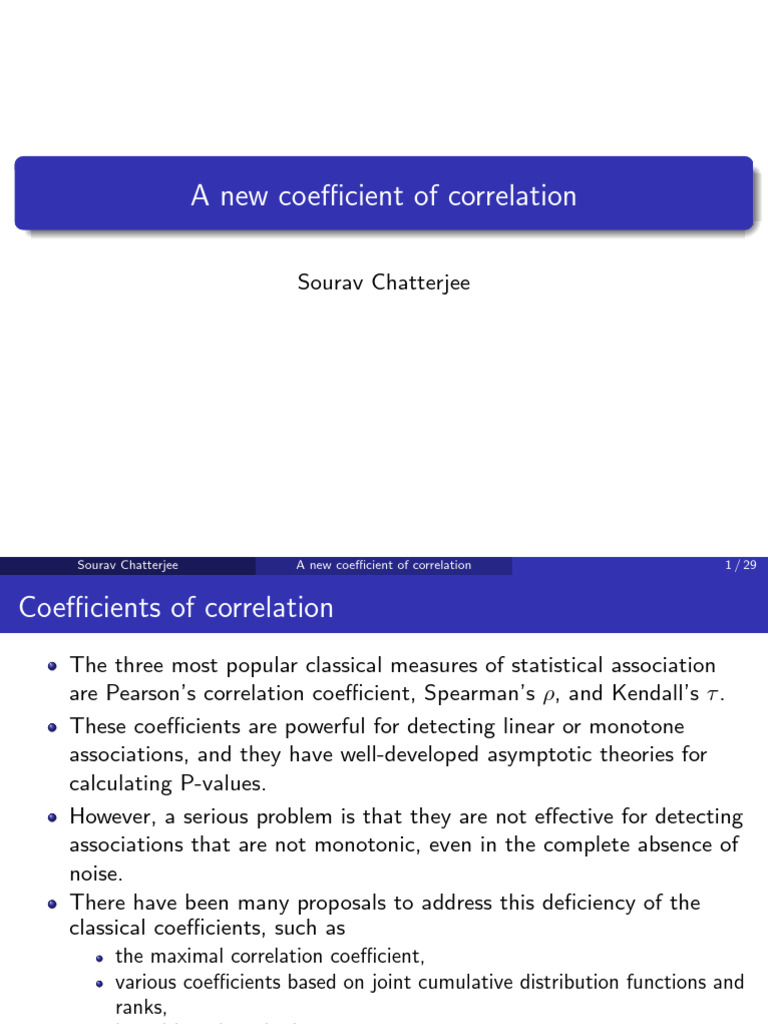 A new coefficient of correlation (slides)_Sourav Chatterjee | PDF | Statistics | Statistical Theory