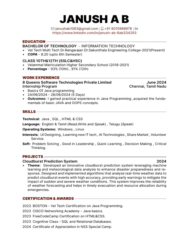 Janush A B: Education | PDF