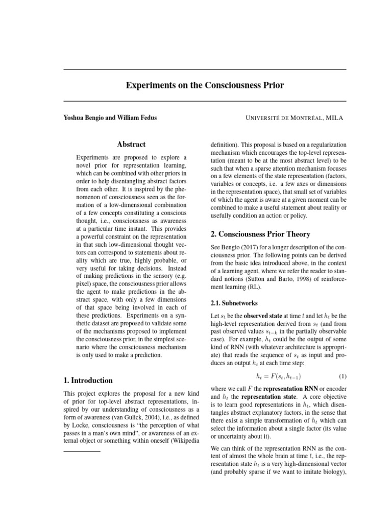 Experiments On The Consciousness Prior - Yoshua Bengio and William ...