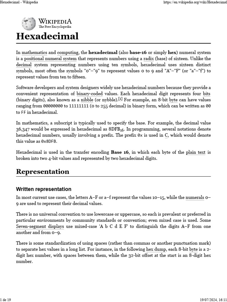 Hexadecimal | PDF | Notation | Arithmetic