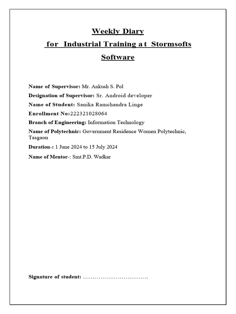 Weekly Report 2 Industrial Training | PDF | Android (Operating System) | Application Software