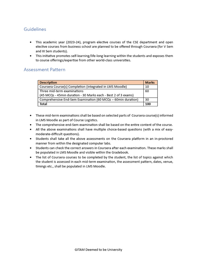 Guidelines Open Electives Program Electives Coursera Courses Pdf