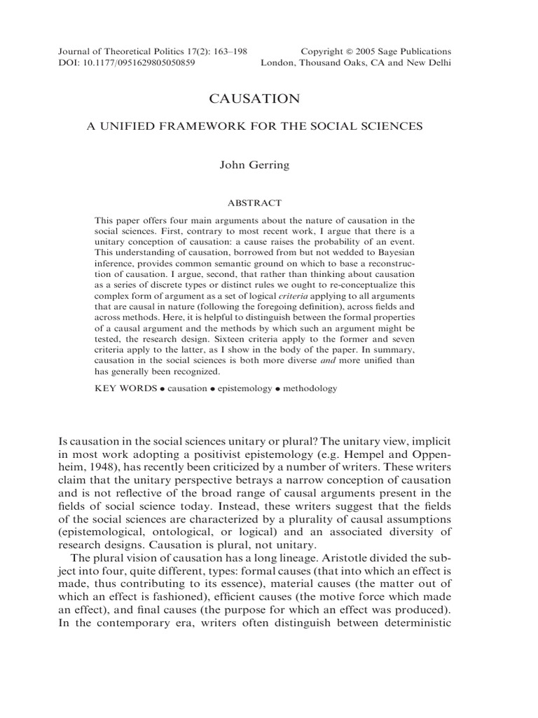 Causation - A Unified Framework For The Social Sciences - John Gerring ...