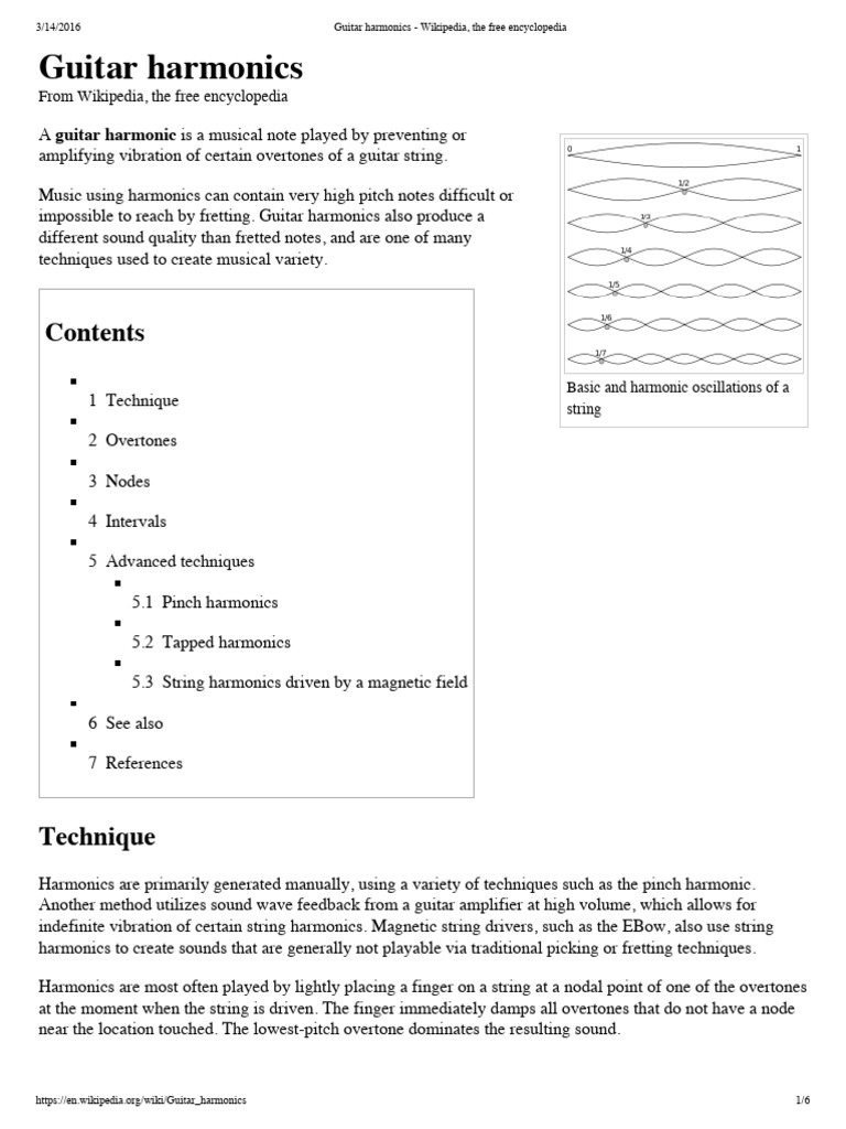 Guitar Harmonics - Wikipedia, The Free Encyclopedia | PDF | Harmonic ...