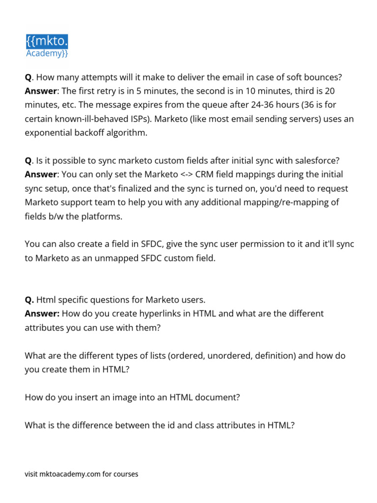 Most_FAQs_Marketo_1720260416 | PDF | Html | Customer Relationship Management