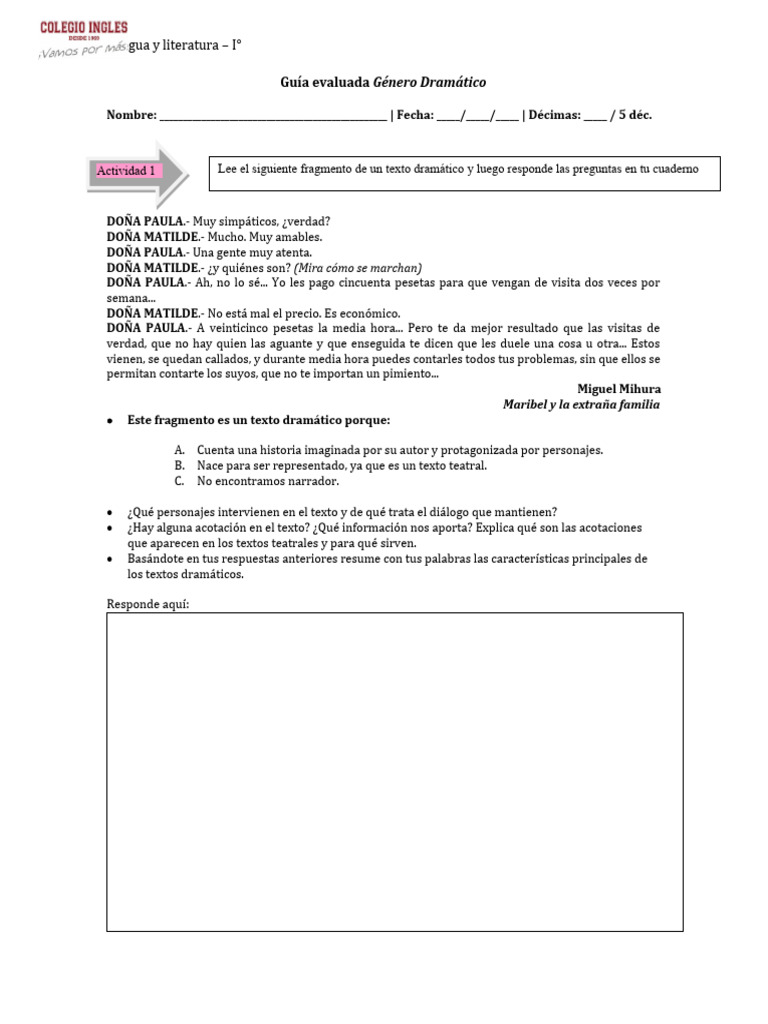 Guía Evaluada Género Dramático | PDF | Teatro