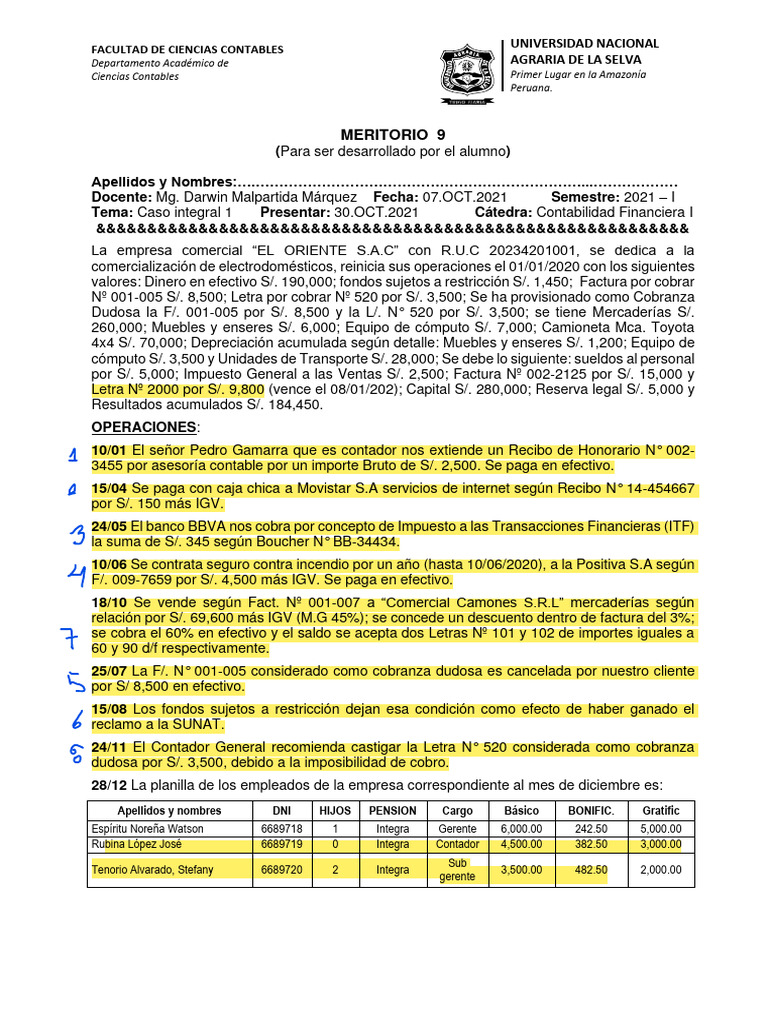 Meritorio 9 Caso Integral 1 | PDF | Contabilidad | Contabilidad financiera