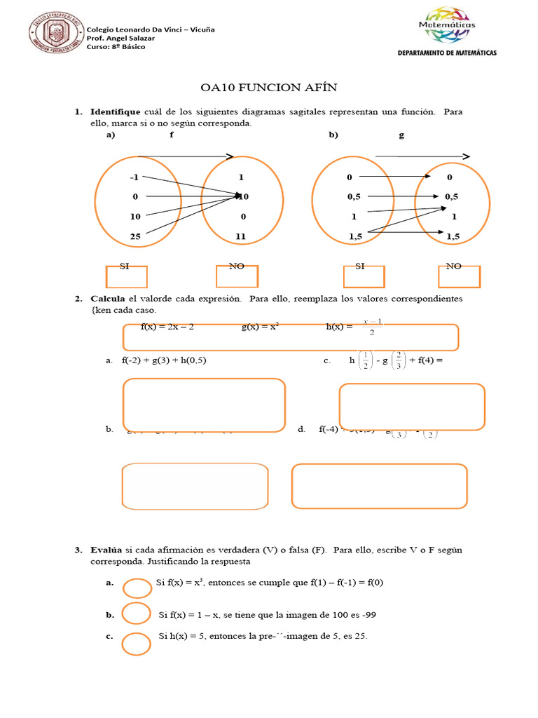 OA10 8° básico guia funciones lineal y función a fín | PDF | Función ...