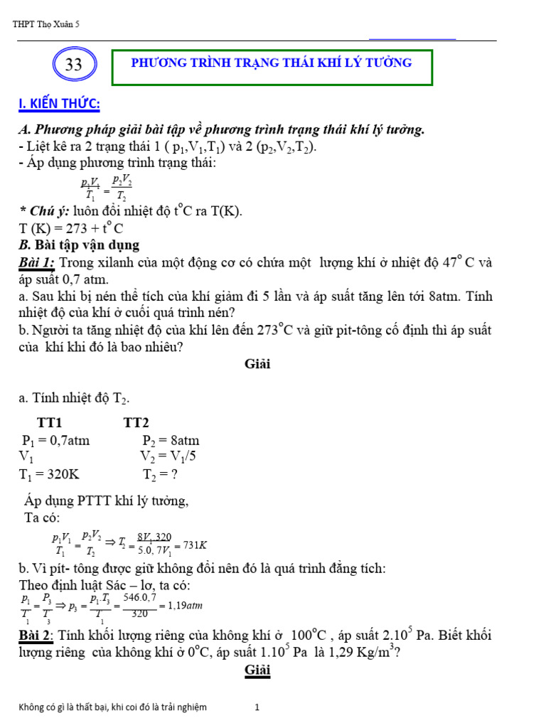 Chu de 4. Phuong Trinh Trang Thai Khi Ly Tuong | PDF
