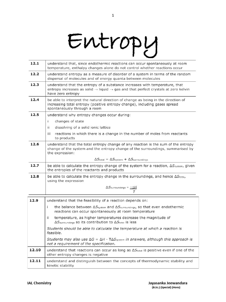 Entropy Concepts in IAL Chemistry | PDF | Chemical Reactions | Ammonia