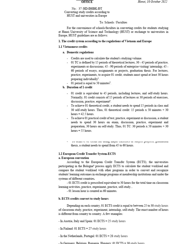 Guiding For Converting Study Credits To Ects | PDF | Course Credit