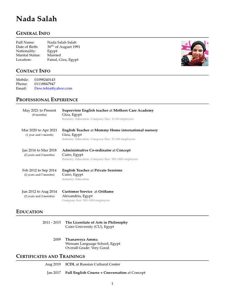 Nada Salah CV | PDF | Business