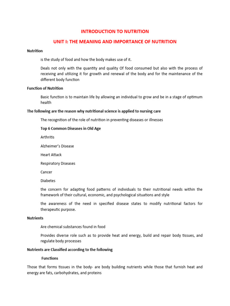 Introduction To Nutrition 1 | PDF | Nutrition | Diet & Nutrition