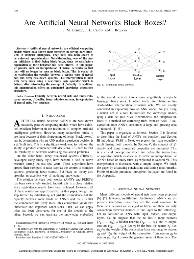 Are Artificial Neural Networks Black Boxes | PDF | Fuzzy Logic | Artificial Neural Network