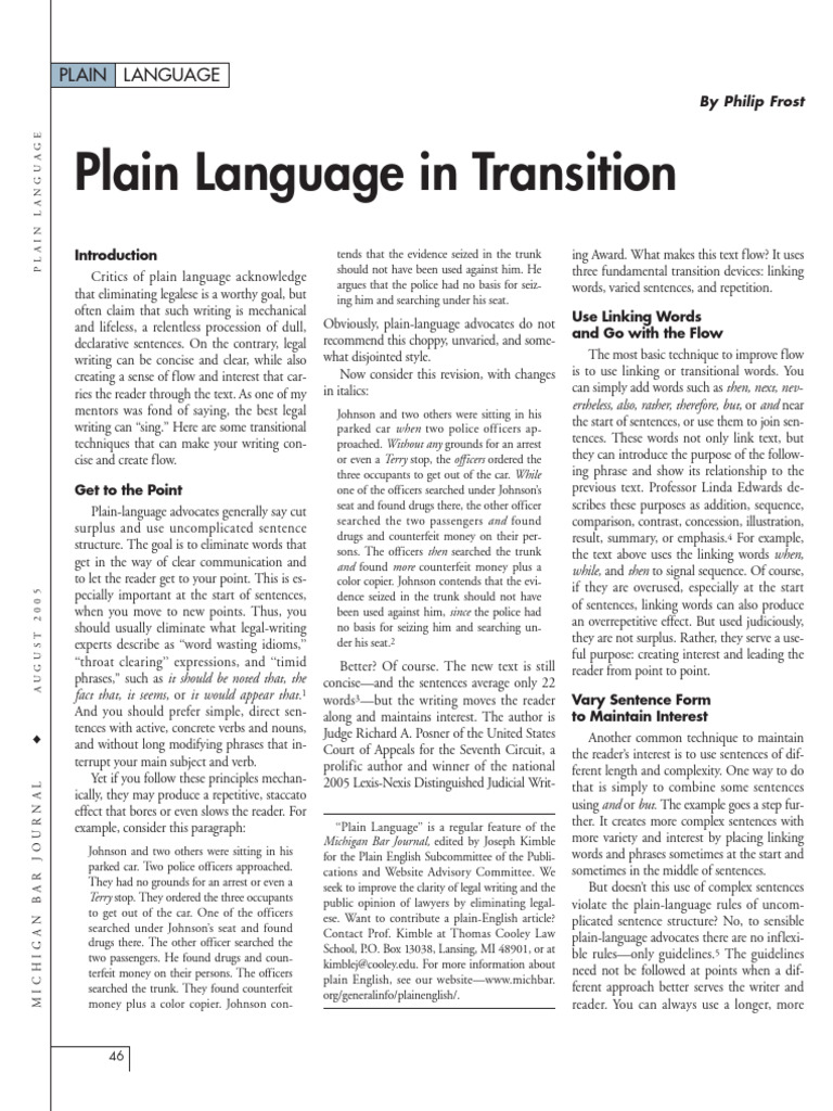 Frost Plain Language in Transition | PDF | Plain Language | Sentence ...