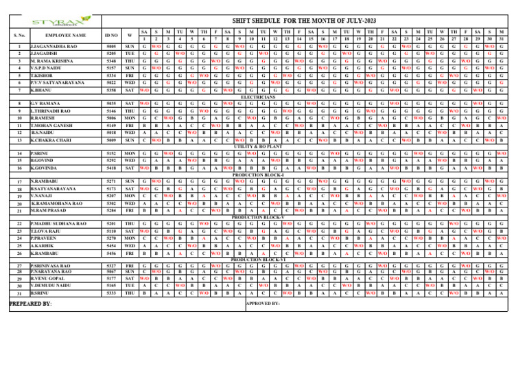 July 2023 Employee Shift Schedule | PDF | Indian Films | Cinema Of India