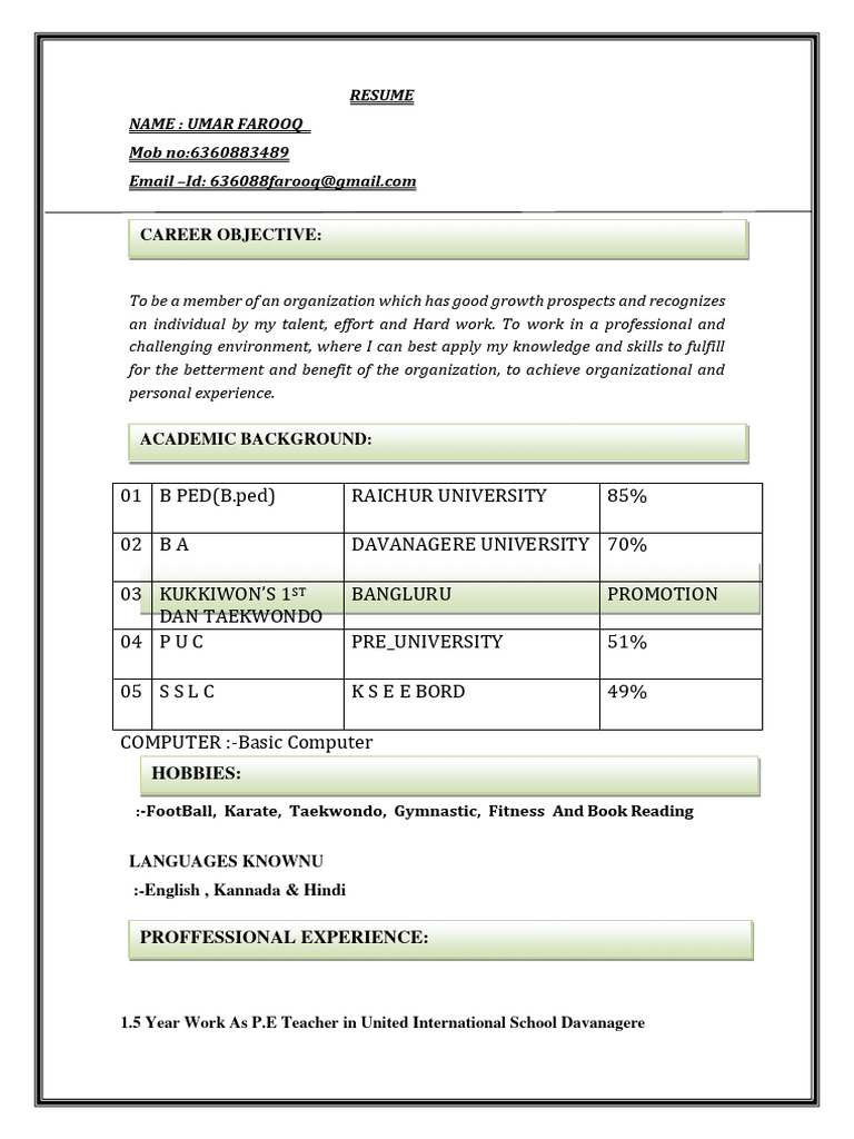 Umar Farooq's Professional Resume | PDF